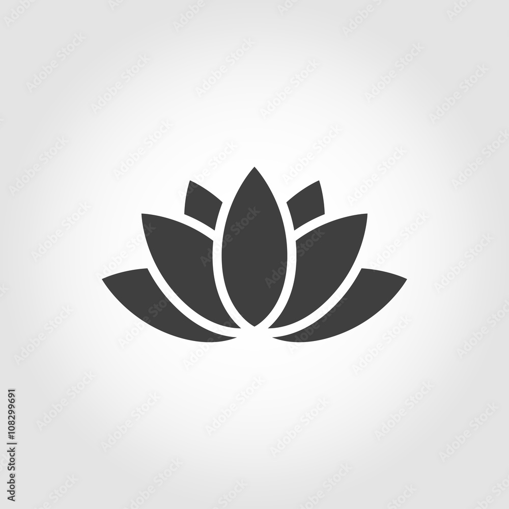 Vector black lotus icon on grey background. Lotus plant. Lotus flower ...