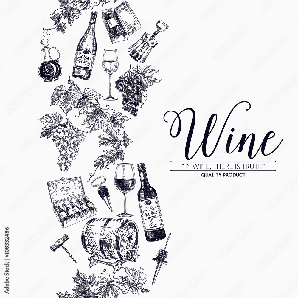 Vector background with hand drawn wine drawings. Stock Vector | Adobe Stock