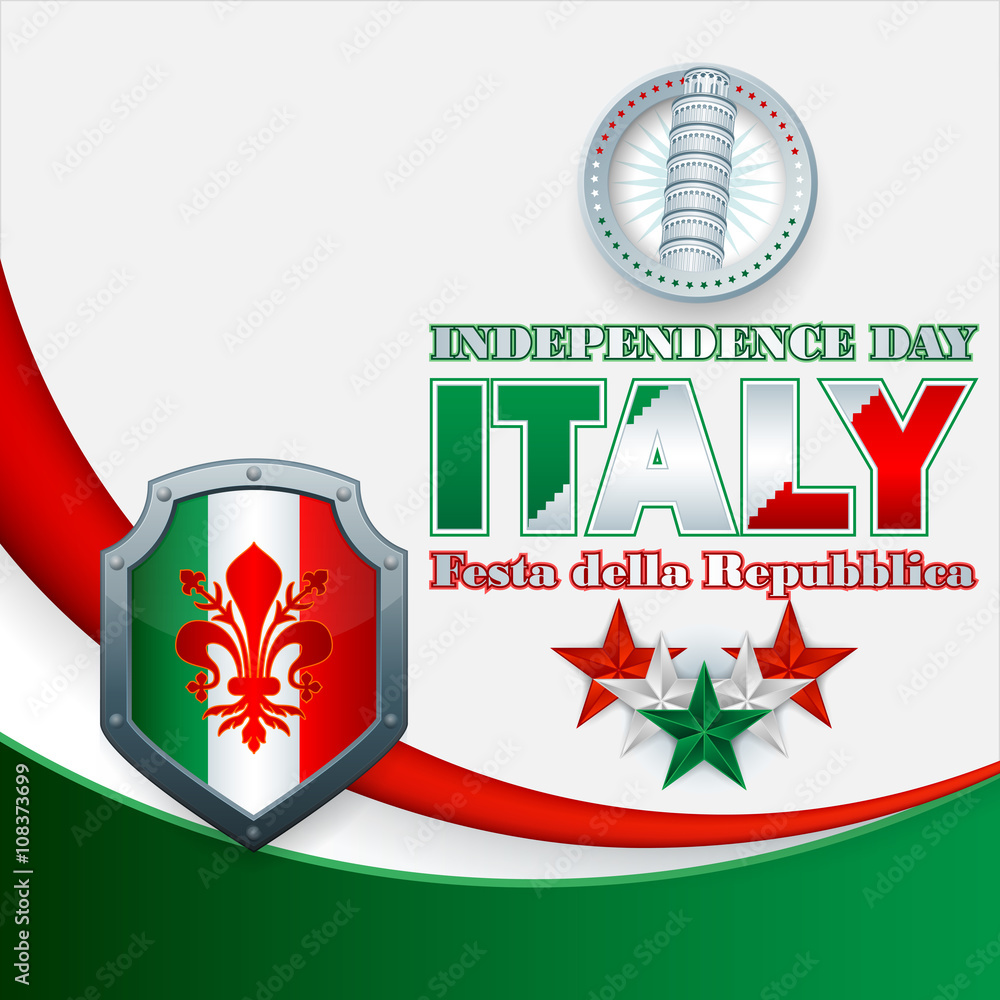 Independence Day with stars in colors of the Italian flag, and Tower of ...