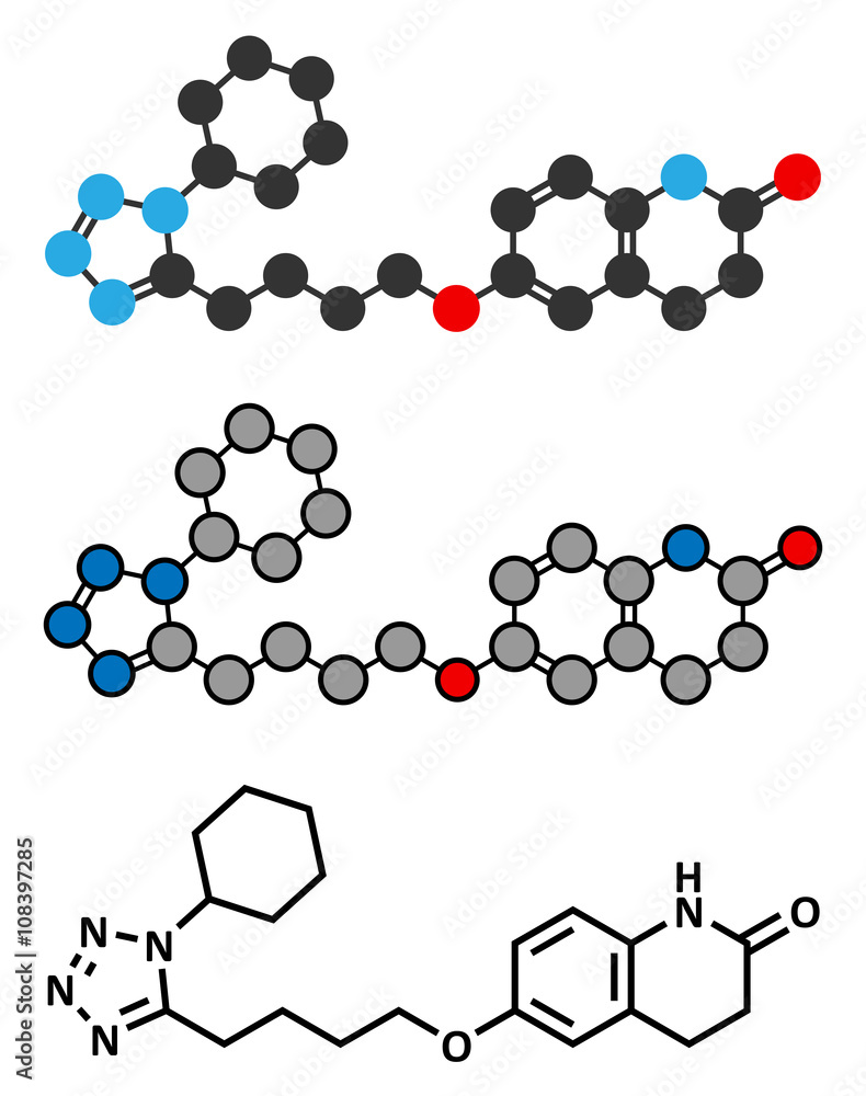 Cilostazol intermittent claudication treatment drug molecule. Stock ...