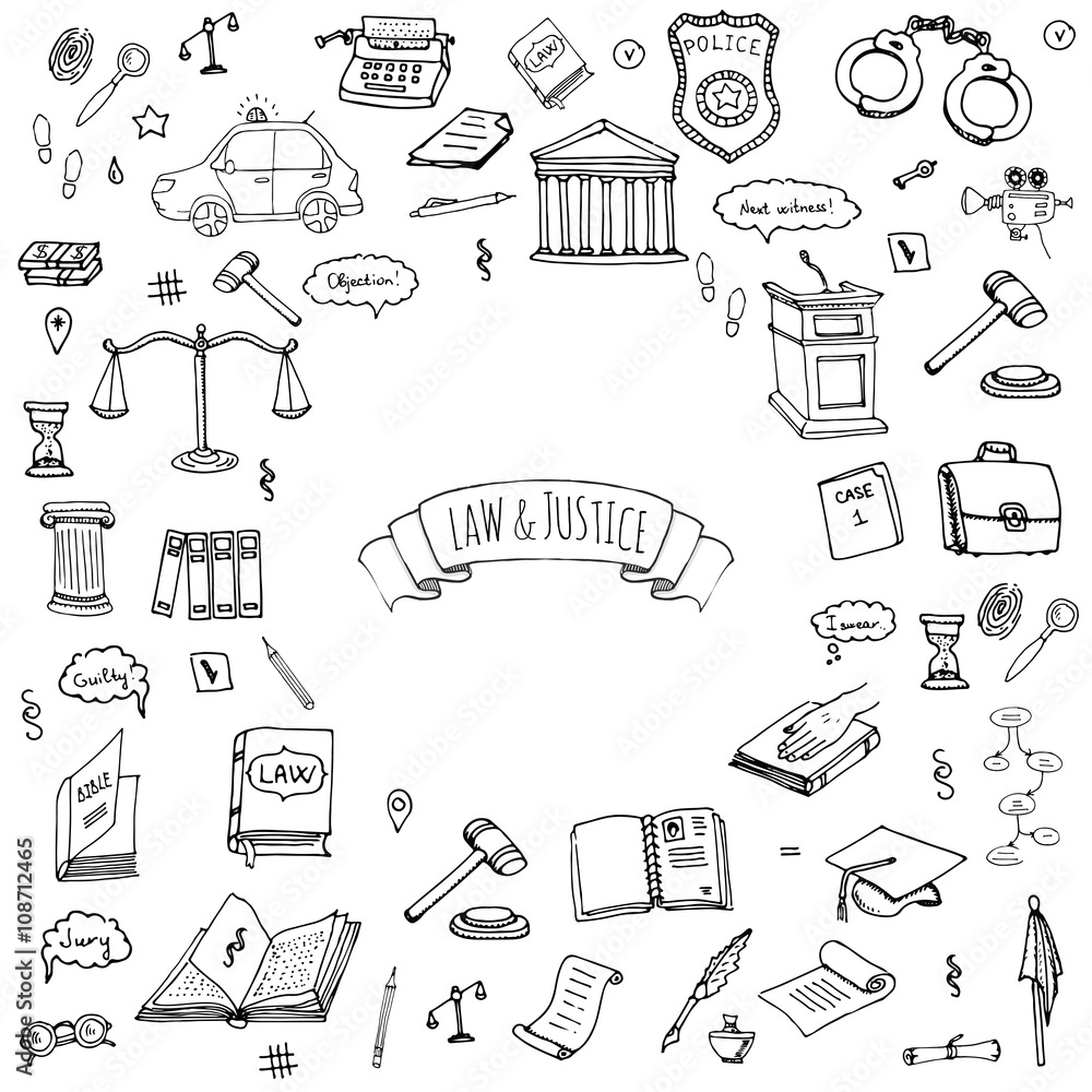 Hand drawn doodle Law and Justice icons set Vector illustration law ...