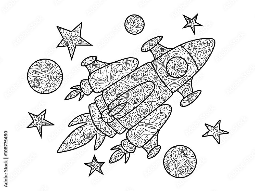 Cartoon spaceship coloring book for adults vector Stock Vector | Adobe ...