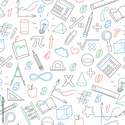 Seamless background with simple icons on the theme of mathematics and ...