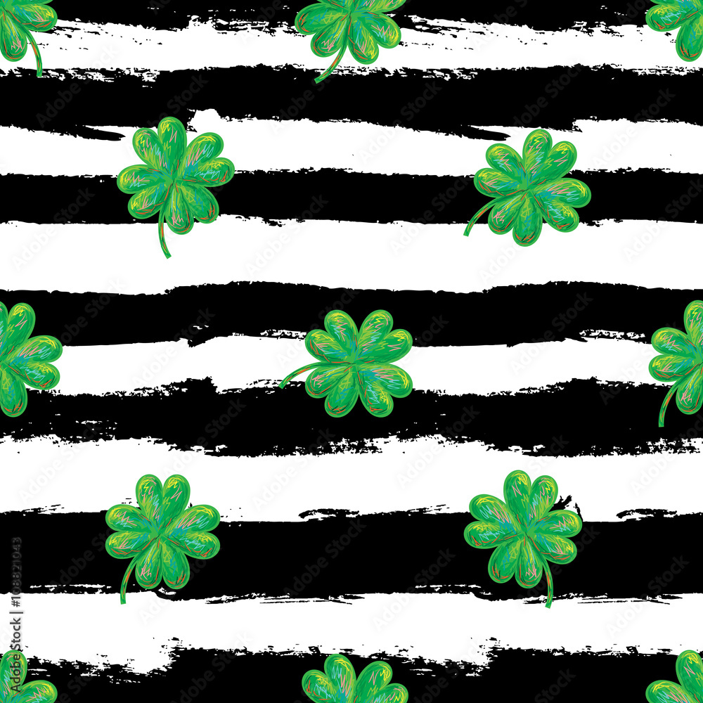 Green seamless clover vector pattern for St. Patrick's Day. Seamless ...