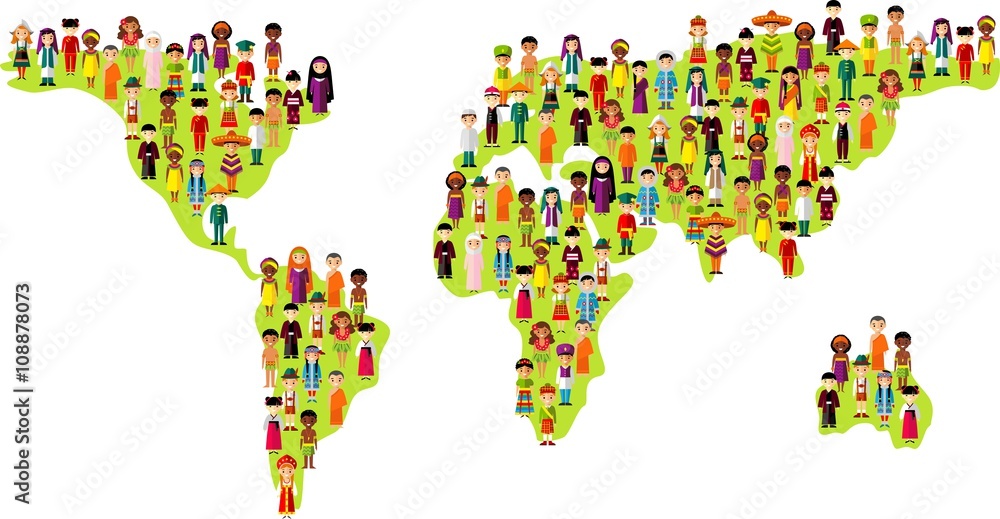 Map vector illustration multicultural national children on planet earth ...