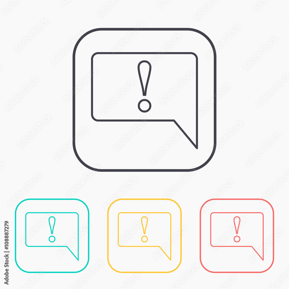 Icon of speech bubble with exclamation mark, vector illustration Stock ...