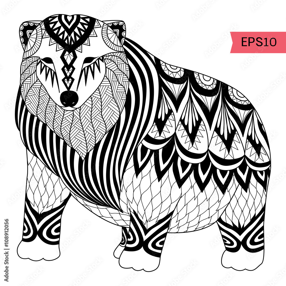 Hand drawn Polar bear zentangle style for coloring book,tattoo,t shirt ...