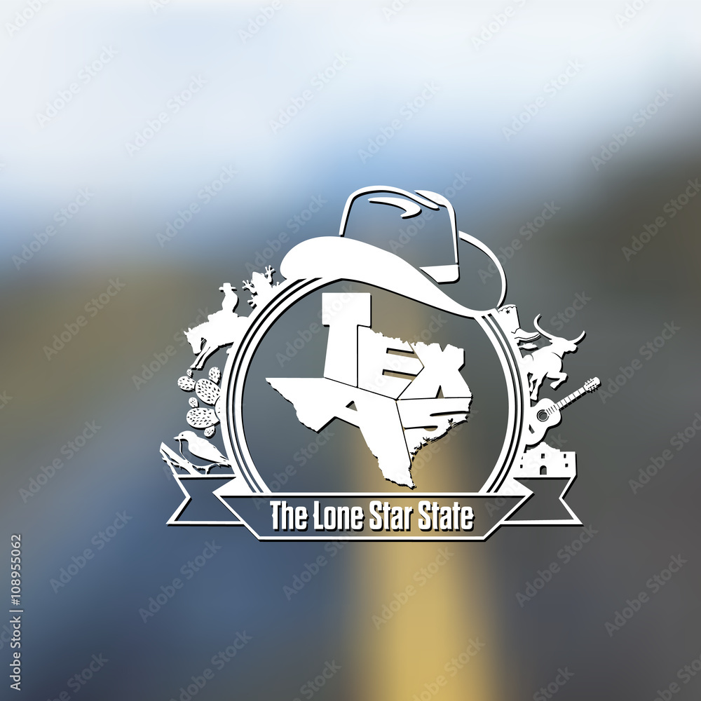 Texas State Map Lettering & Symbols White Composition On Blurred ...