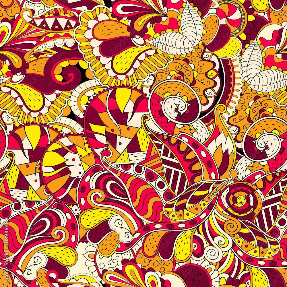 Seamless mehndi tracery design. Paisley, winding stem, spiral, wave ...