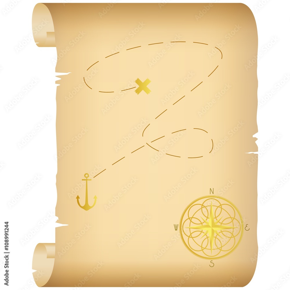 Treasure map.Color - gold. Stock Vector | Adobe Stock