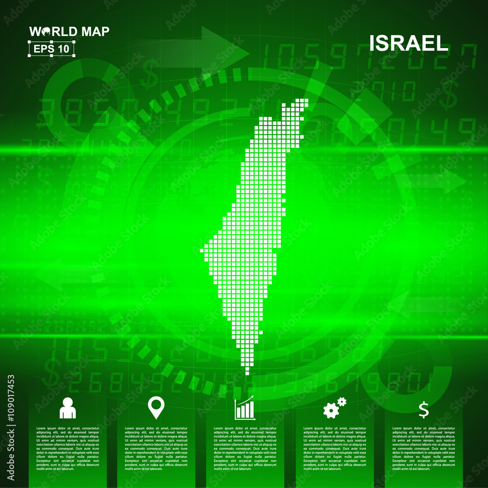Map Of Israel,Abstract Green background, pixel vector illustration ...