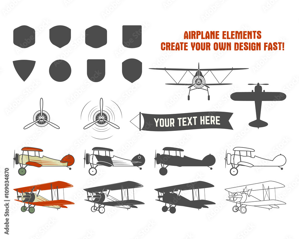 Vintage airplane symbols. Biplane vector graphic labels. Retro Plane ...