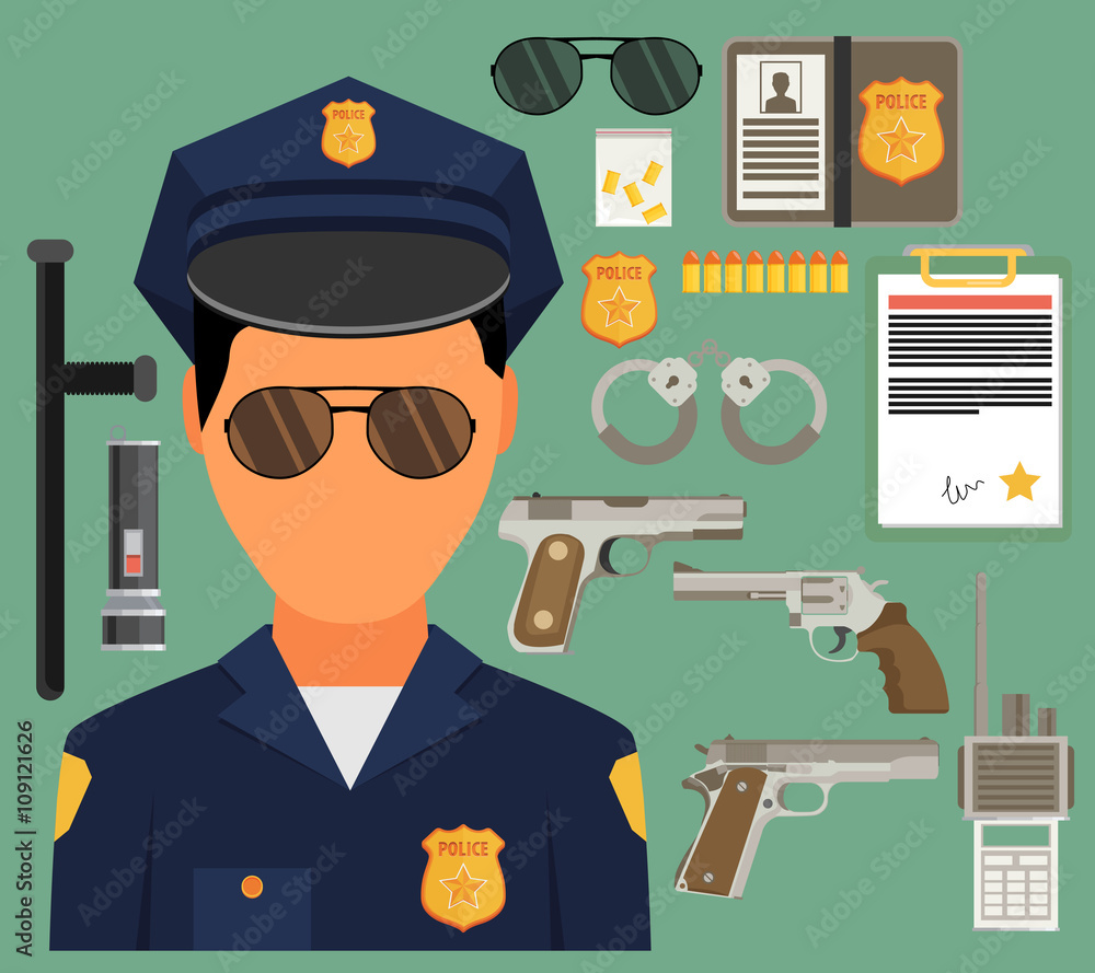 Vector illustration with policeman. Flat style. Stock Vector | Adobe Stock