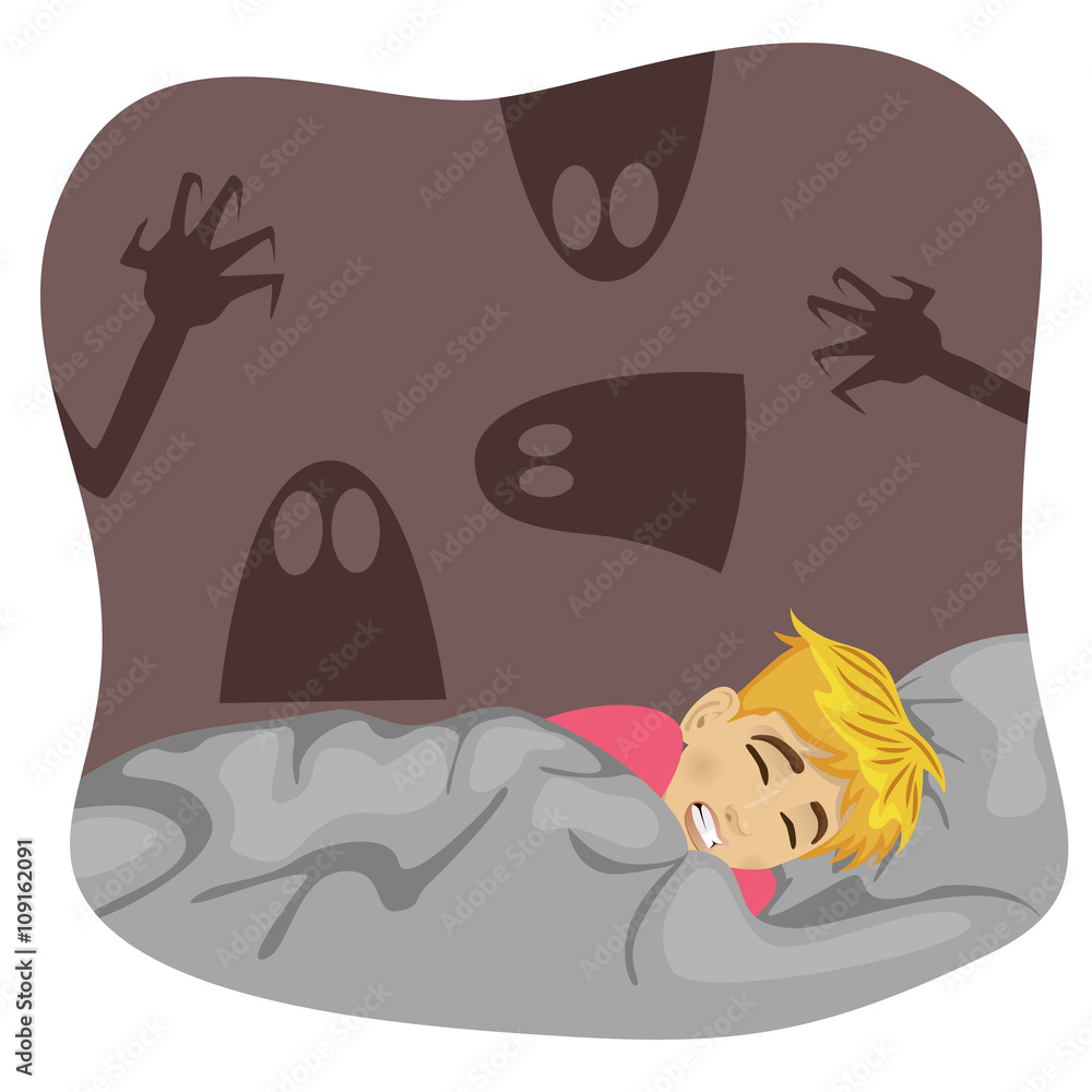 Boy having a scary dream Stock Vector | Adobe Stock