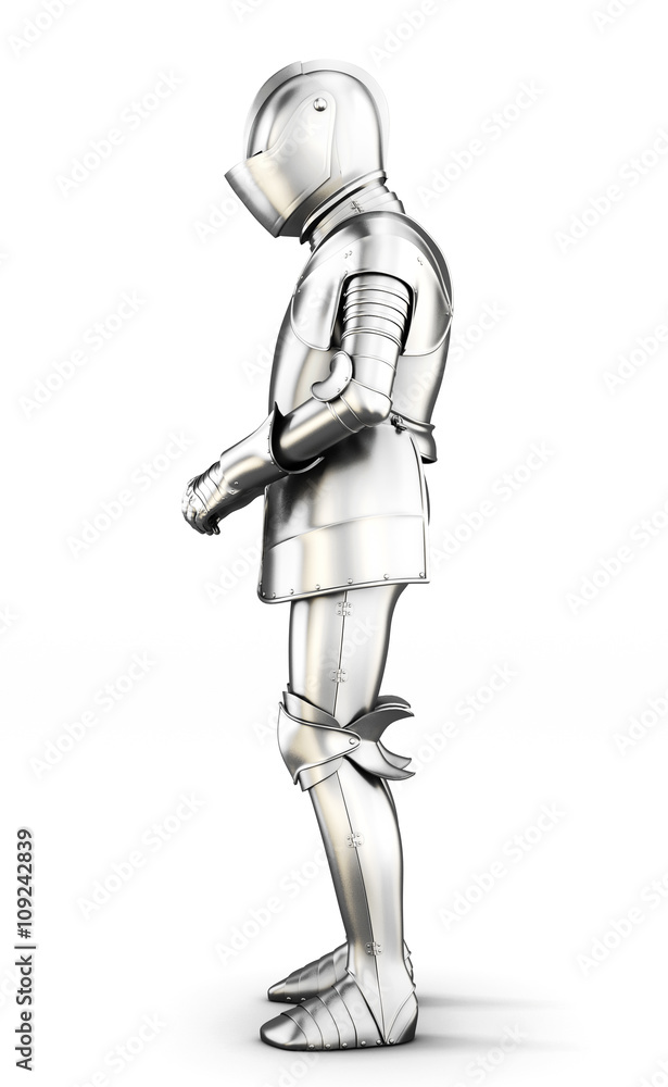 Armor side view isolated on white background. Metal armor. Medieval ...