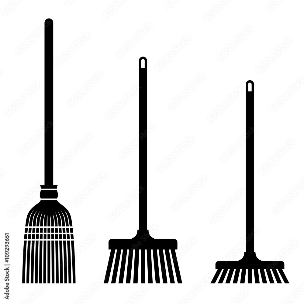 vector sweeping broom black symbols Stock Vector | Adobe Stock