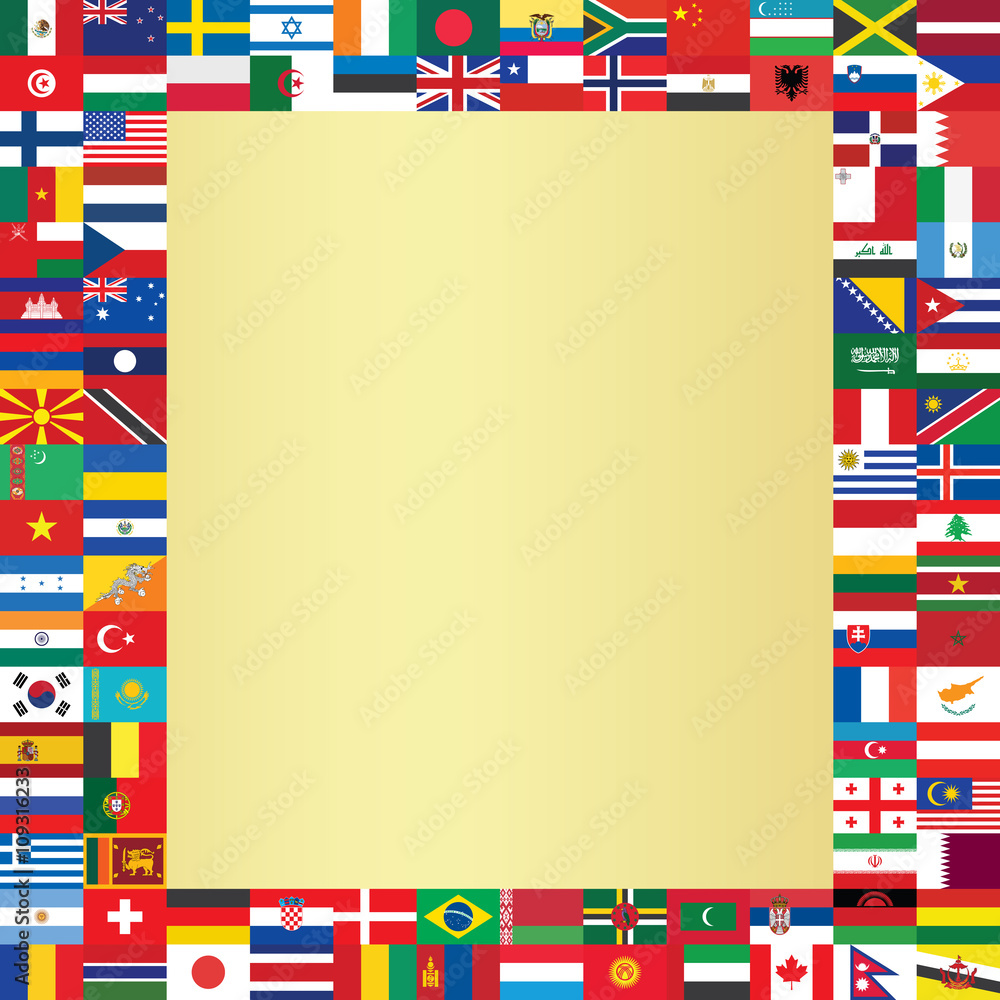 golden background with world flags frame vector illustration Stock ...