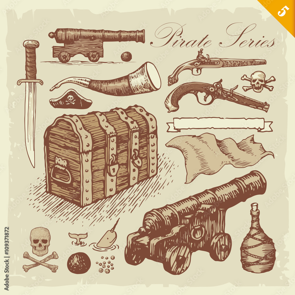 Pirate Sketches Layered Vector Set Stock Vector | Adobe Stock