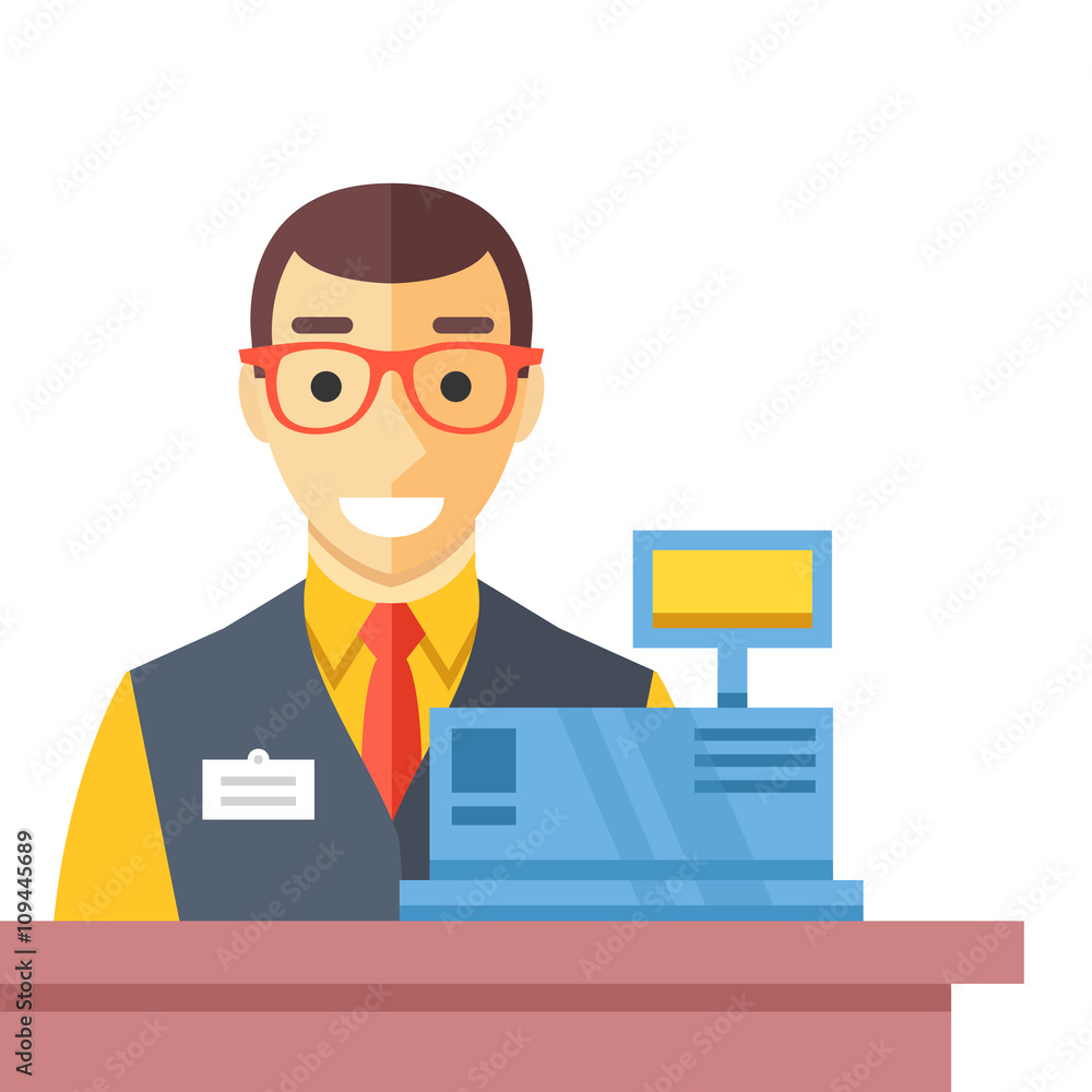 Happy Cashier Cartoon