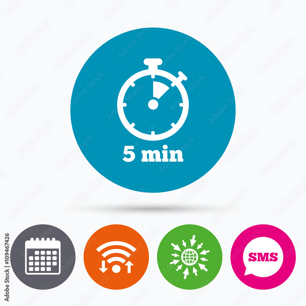Timer sign icon. 5 minutes stopwatch symbol. Stock Vector | Adobe Stock
