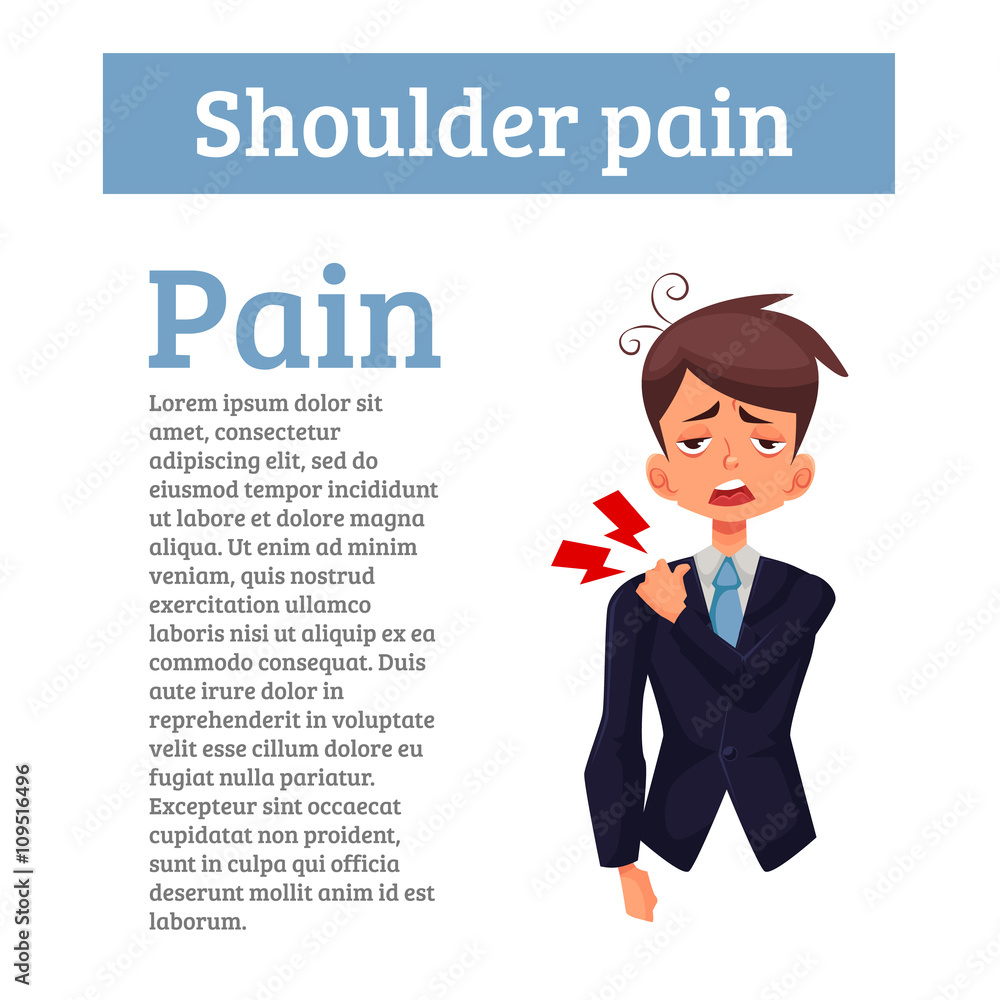 Pain in the shoulder office worker, vector cartoon comic illustration ...