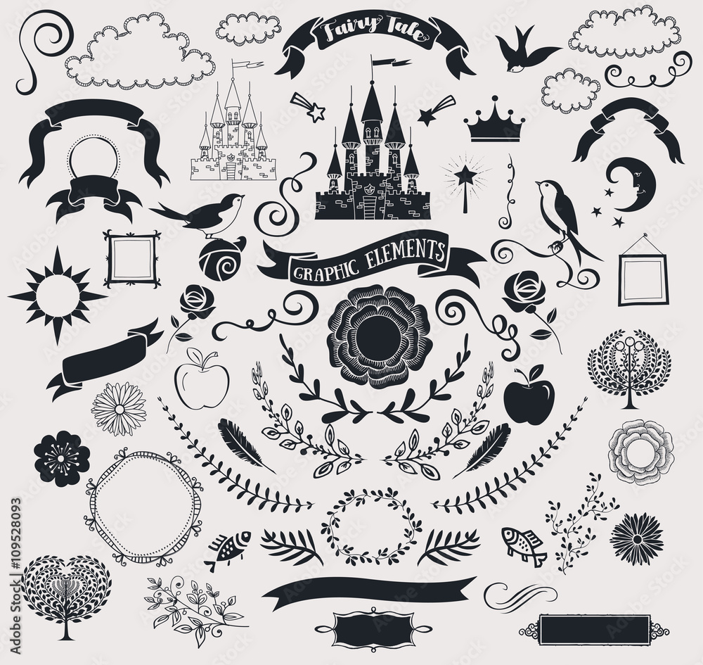 Set of Fairy Tale Graphic Vector Elements - Fairy tale-themed set of ...