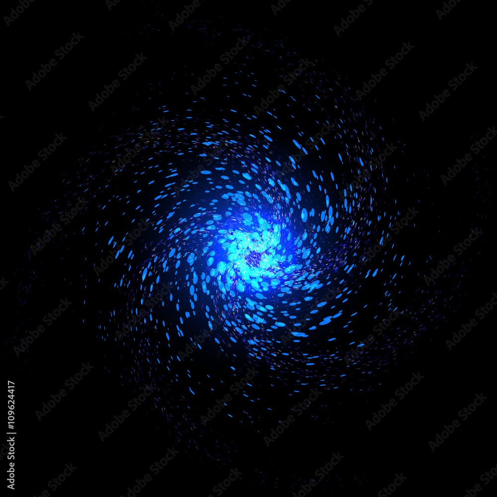 Vector galaxy.Abstract blue twirl galaxy.Cosmic element.Blue spiral ...