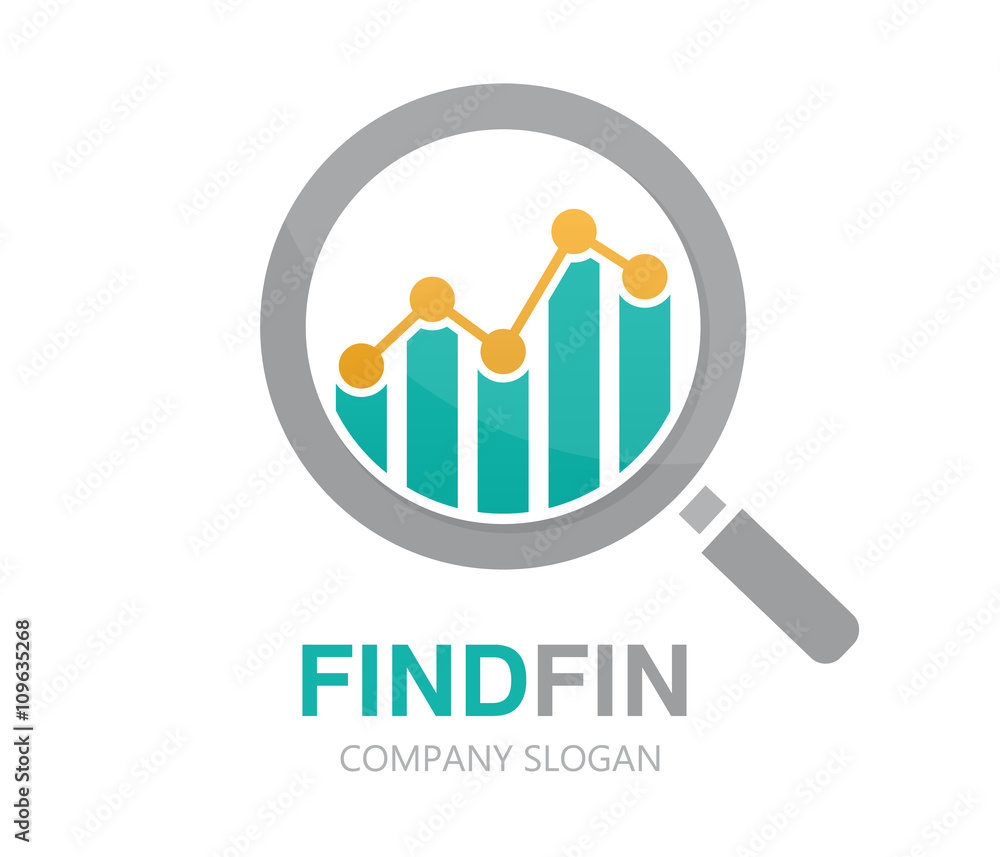 Vector logo combination of a graph and magnifier Stock Vector | Adobe Stock