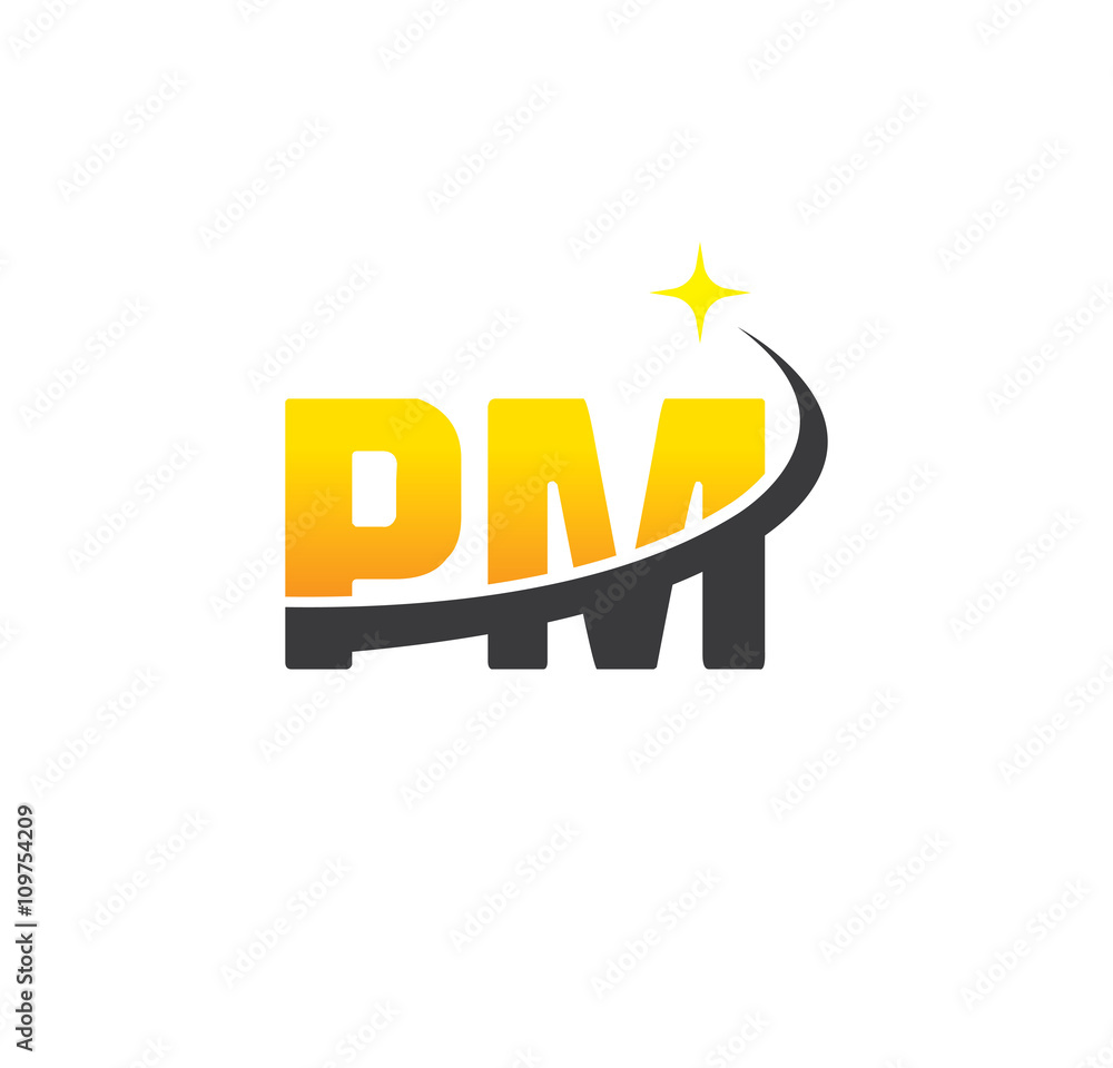 pm initial with swoosh and star Stock Vector | Adobe Stock
