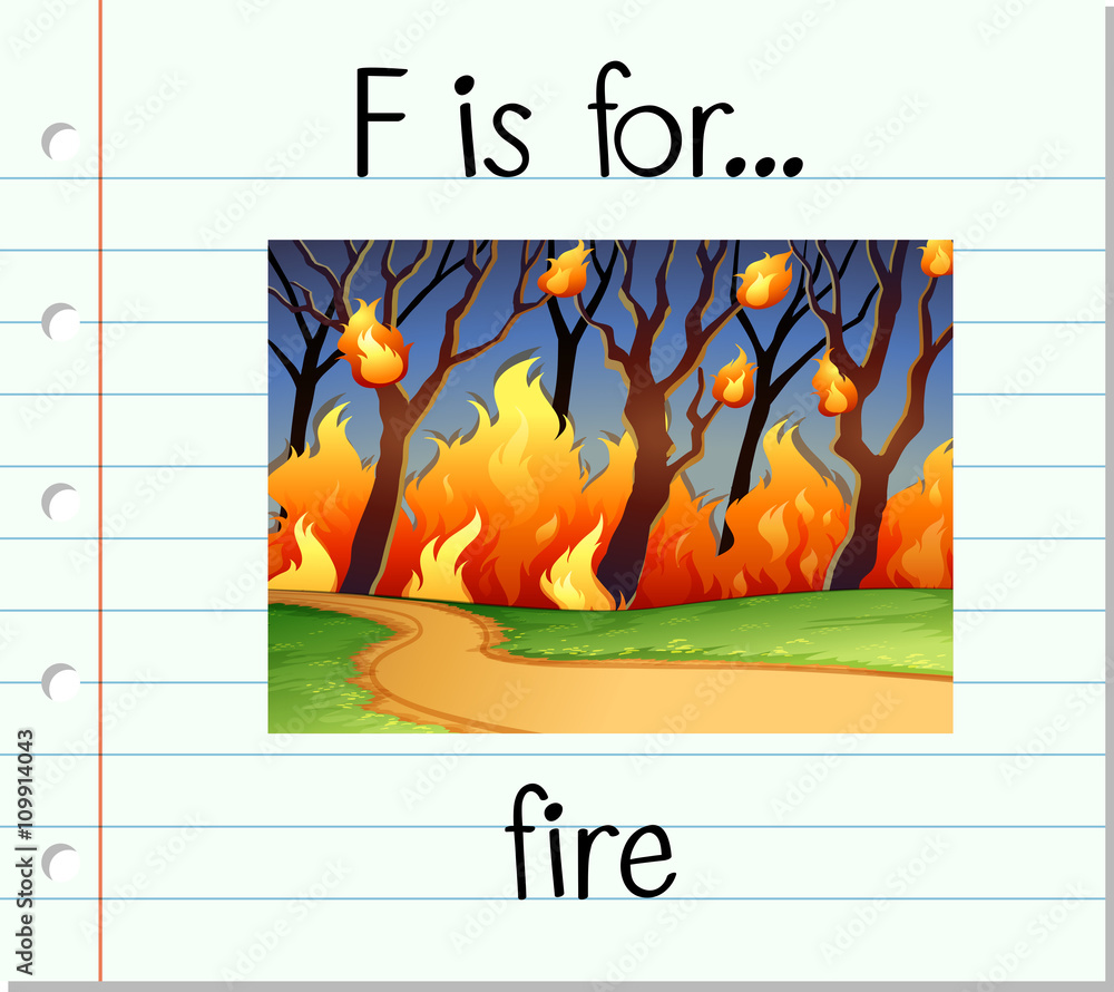 Flashcard letter F is for fire Stock Vector | Adobe Stock
