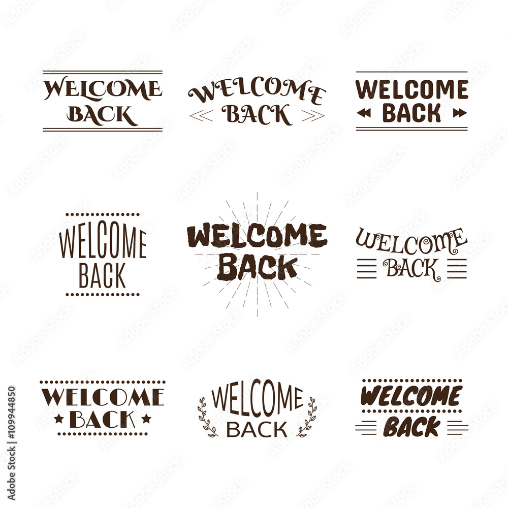 Vector de Stock Welcome back collection. Set of 9 labels, emblems ...