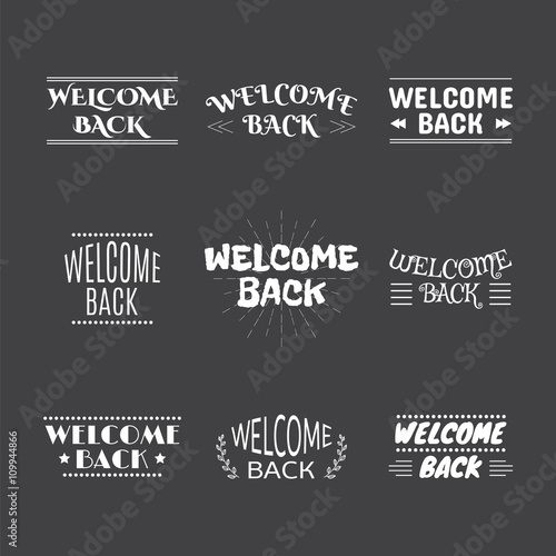 Welcome back collection. Set of 9 labels, emblems, stickers or b Stock ...