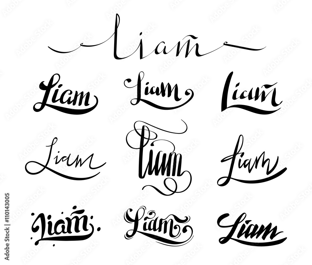 Personal name Liam. Vector handwritten calligraphy tattoo design set ...