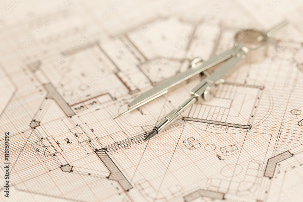architecture blueprint - house plan & compass Stock Photo | Adobe Stock