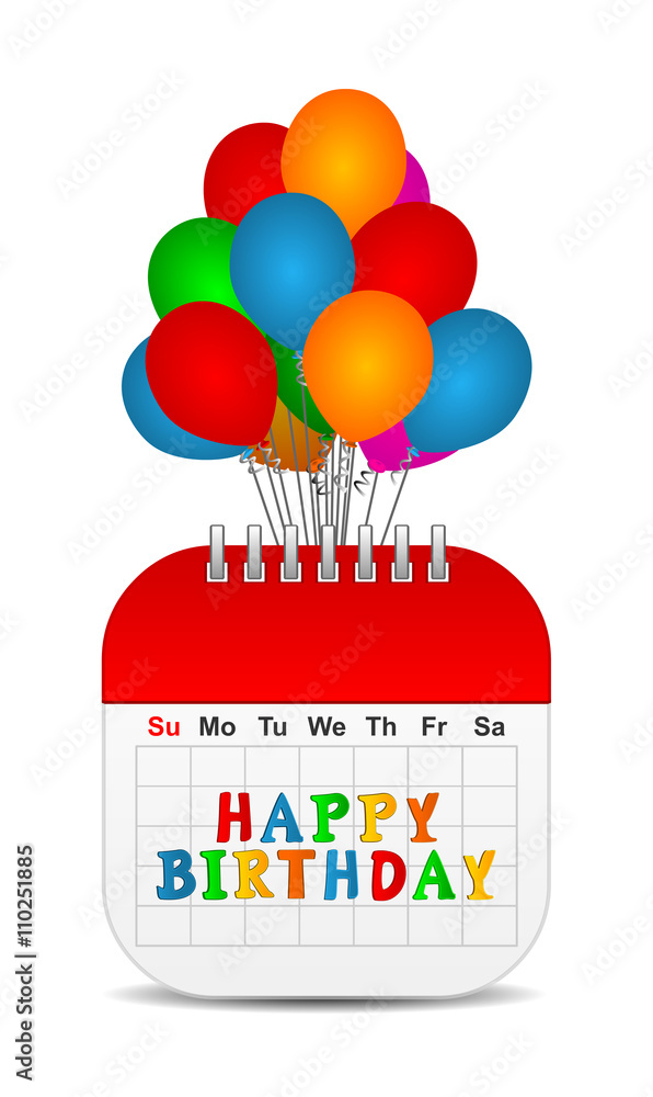 happy birthday on calendar with balloons Stock Illustration | Adobe Stock
