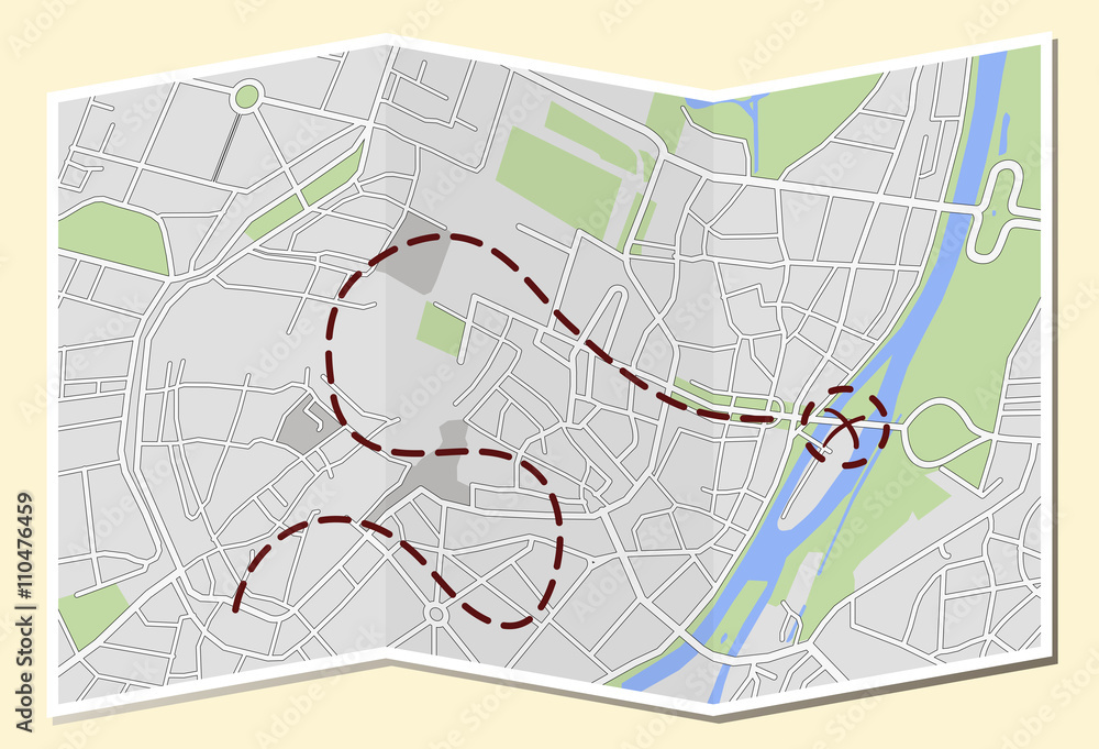 City map with Route Guidance Stock Vector | Adobe Stock