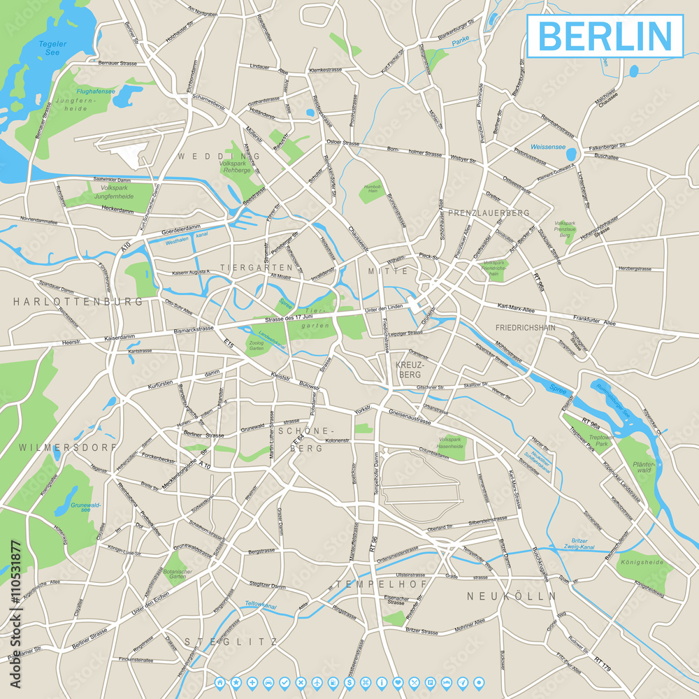 Berlin Map and Navigation Icons Highly detailed vector street map of ...