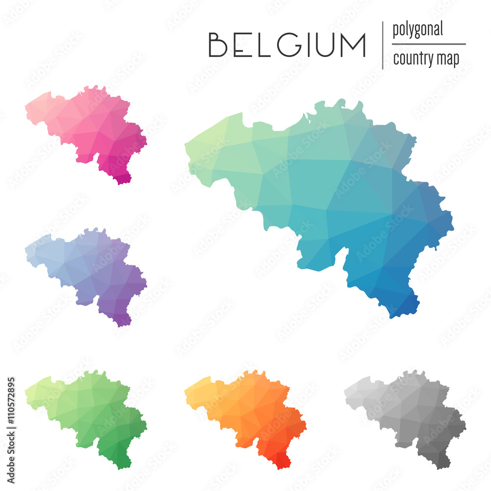 Set of vector polygonal Belgium maps. Bright gradient map of the ...