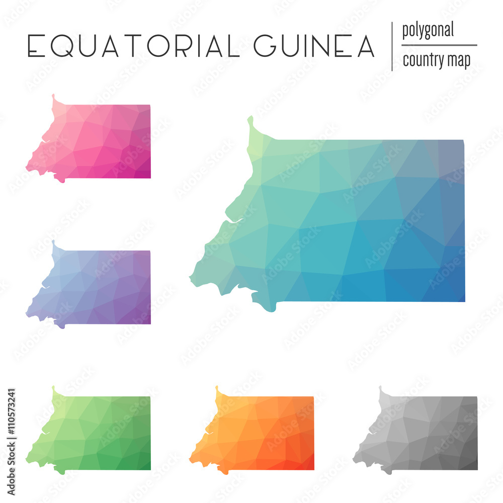 Set of vector polygonal Equatorial Guinea maps. Bright gradient map of ...