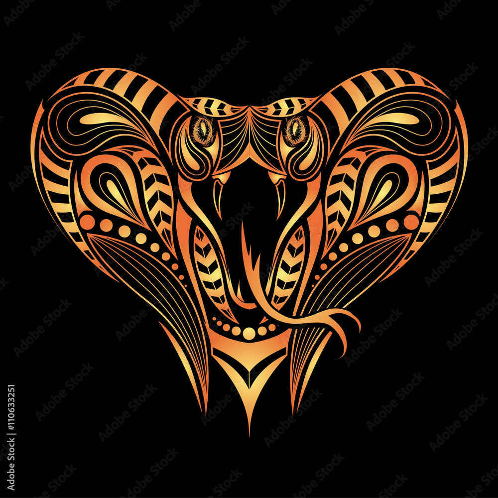 Patterned colored head of the King Cobra. African, indian tattoo design ...