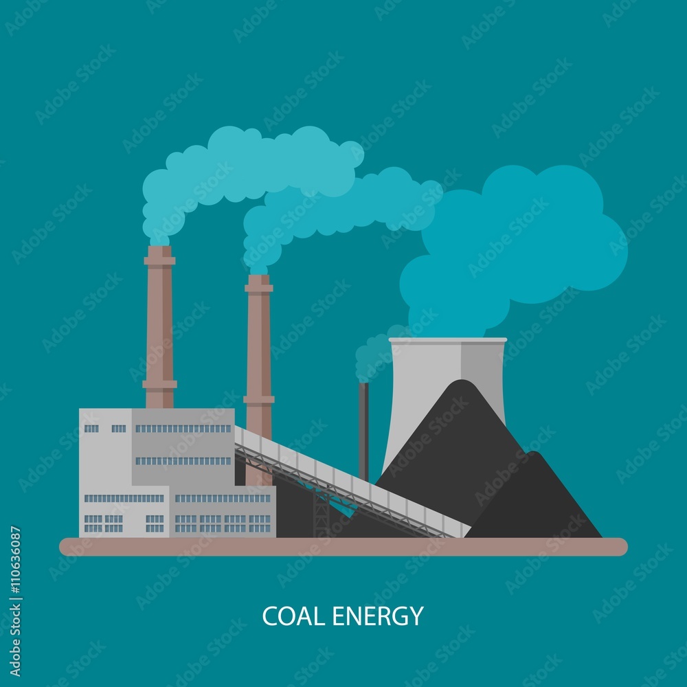 Coal power plant and factory. Energy industrial concept. Vector ...