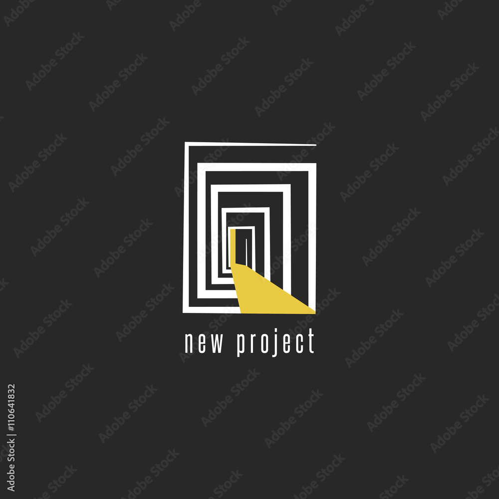 Development of a new project logo design, abstract room with a door ...