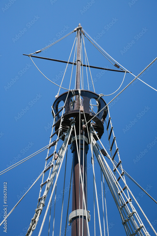 Photo Stock detail of crow nest and rigging ropes in replica of ancient ...