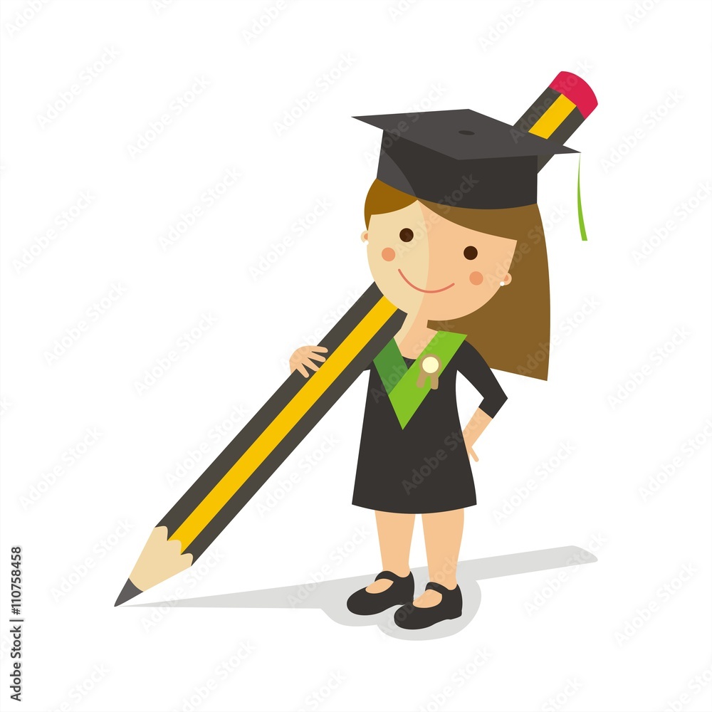 Niña graduada con beca, diploma y birrete de color verde sujetando un ... Niña graduada con beca, diploma y birrete de color verde sujetando un ...