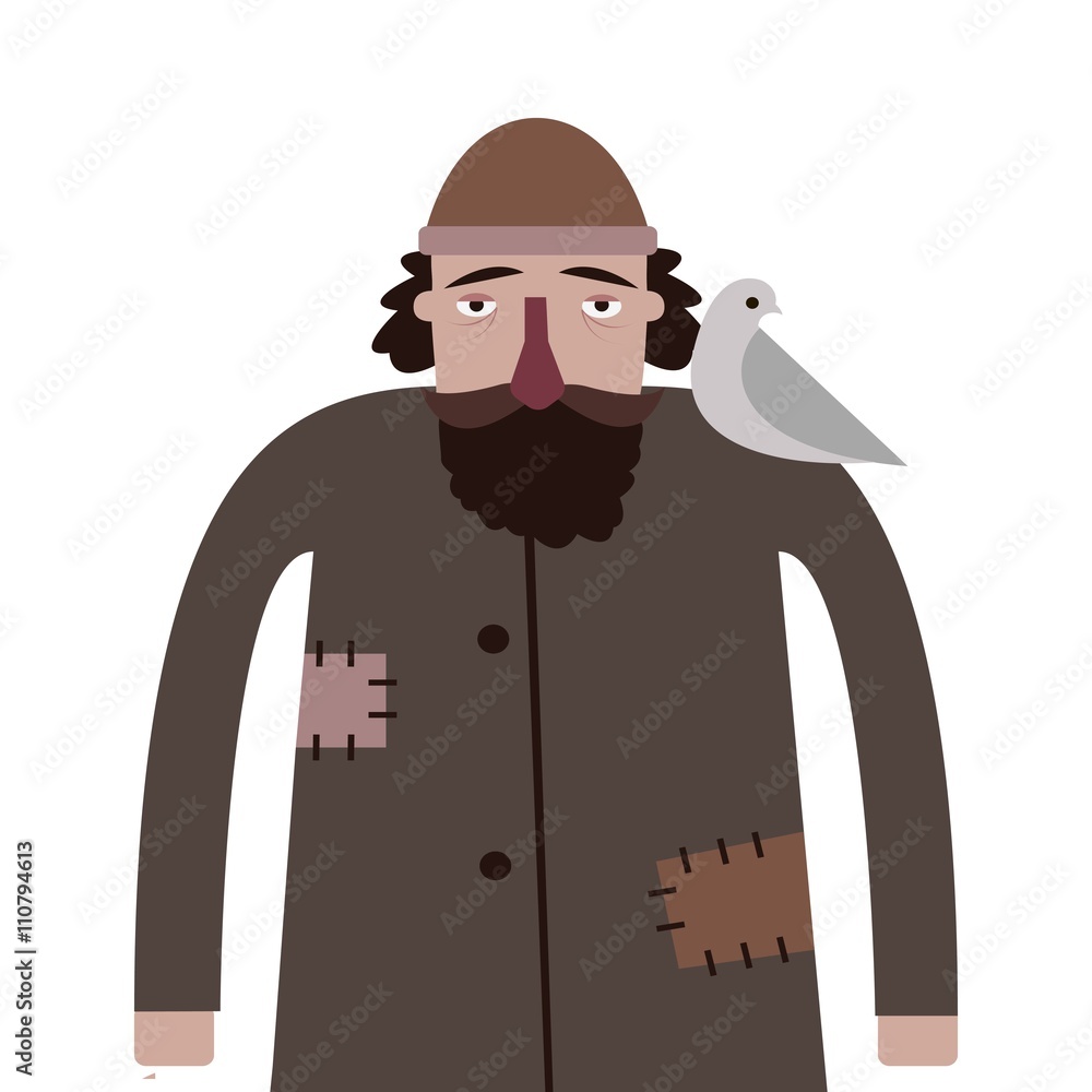 Homeless man. Bum vector character. Cartoon homelessness person in ...