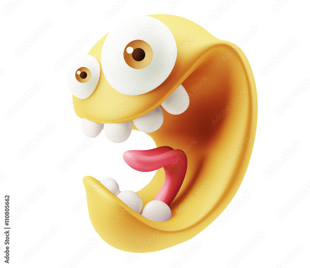 Crazy Emoticon Character Face Expression. 3d Rendering. Stock ...