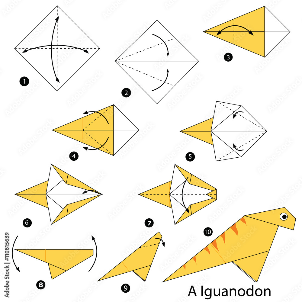 Step by step instructions how to make origami A Dinosaur. Stock Vector ...