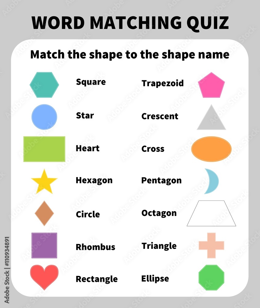 Basic Shapes Matching Quiz. Learning 2D shapes for children Stock ...