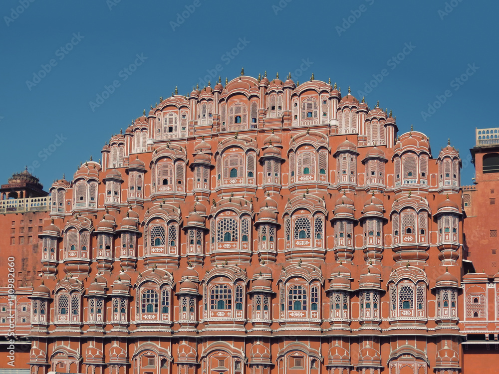 Facade of the Palace of Winds with lots of windows and turrets a Stock ...