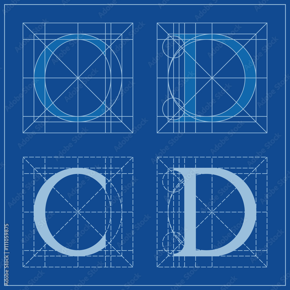 Designing Initials, letters C and D, blueprint. Stock Vector | Adobe Stock